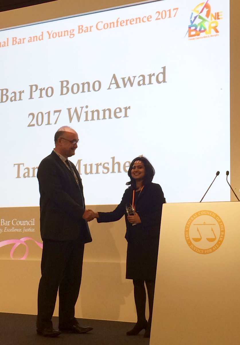Tanya Murshed wins Bar Pro Bono Award 2017 - 1 MCB